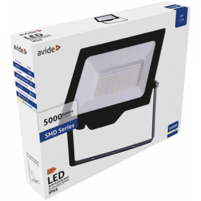 LED reflektor SMD 100lm/W Slim 50W 6400K CW 5000lm crna