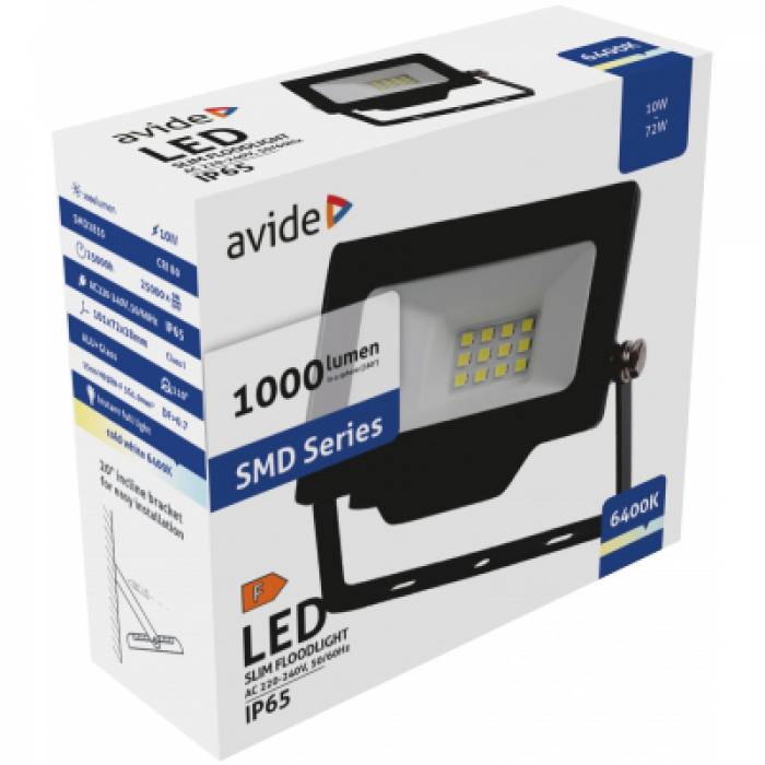 LED reflektor SMD 100lm/W Slim 10W 6400K CW 1000lm crna
