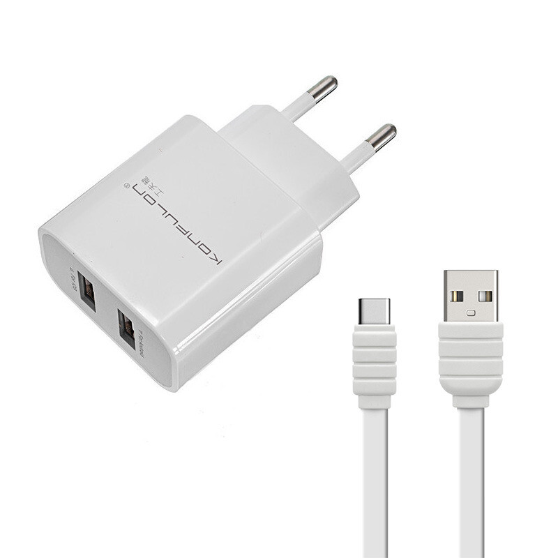 Kucni punjac KONFULON C18+S33A, 2xUSB, 2.1A sa Type C kablom beli 1m