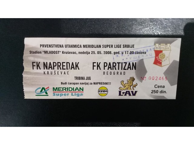 FUDBAL: NAPREDAK - PARTIZAN 25.05.2008