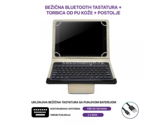 Futrola Leather 10-11 in sa bluetooth tastaturom crna