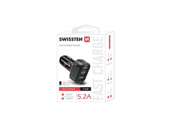 Swissten Auto punjač 3X USB 5,2A crna