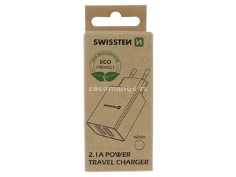 Swissten punjač Eco Pack 2x USB 2,1A bela