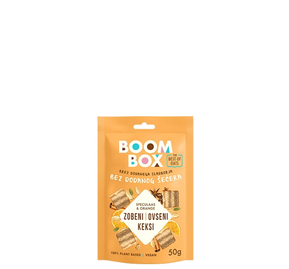 BOOM BOX OVSENI KEKS 50G POMORANDŽA&SPECULAAS