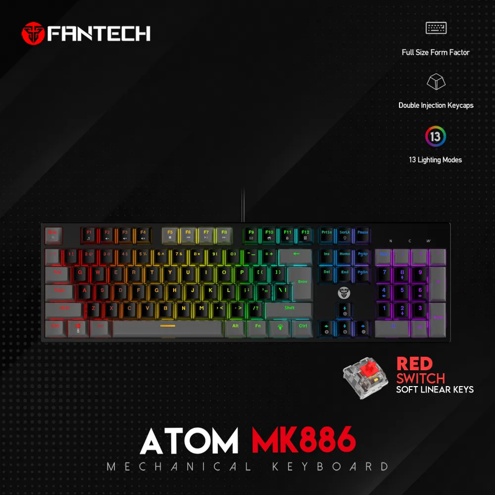 Tastatura Mehanicka Gaming Fantech MK886 RGB Atom crna (Red switch)