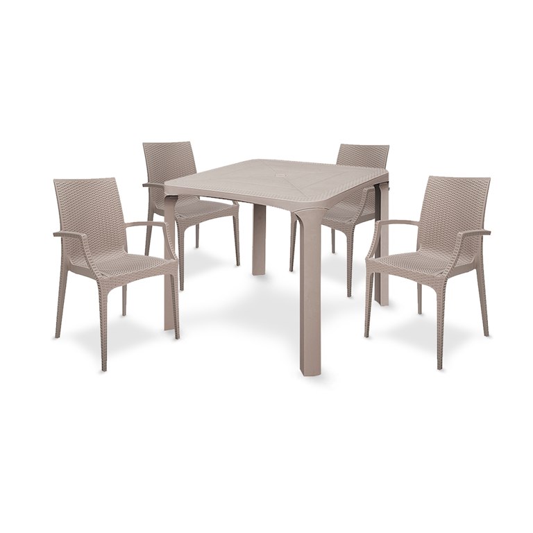 Baštenska garnitura – Sto + 4 Bistrot stolice – cappuccino