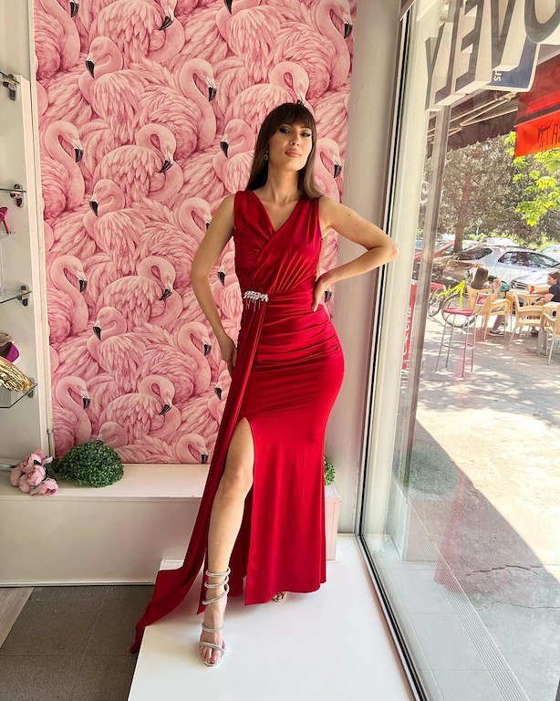 Duga haljina – 12 – Crvena streč (S,XL)