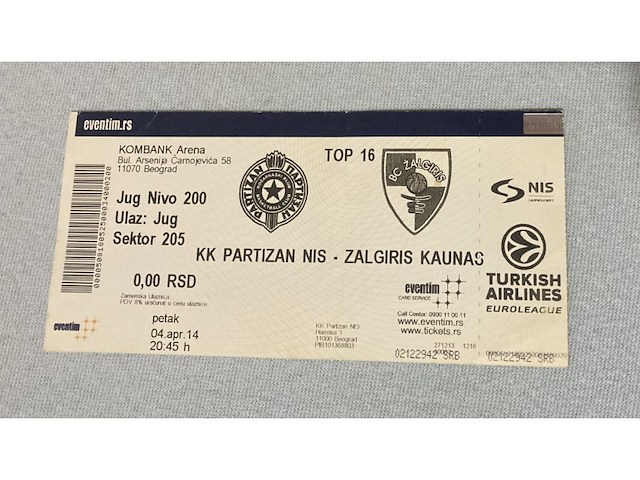 Partizan - Zalgiris. kosarka Euroliga