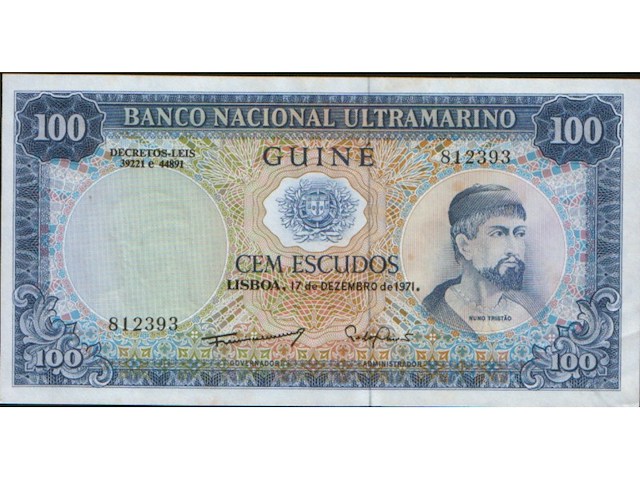 Portuguese Guinea 100 Escudos 1971. P-45. aUNC.