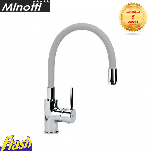 Jednoručna slavina za sudoperu (2 cevi) – Minotti – savitljiva (siva) – 6130S