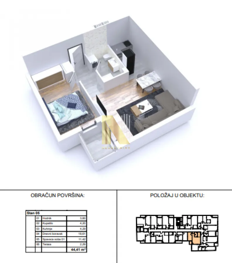 Prodaja, dvosoban stan, 44m2, Salajka, Novi Sad, Novi Sad