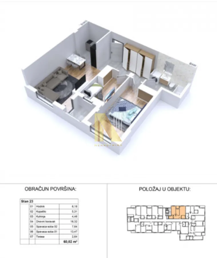 Prodaja, dvosoban stan, 60m2, Salajka, Novi Sad, Novi Sad