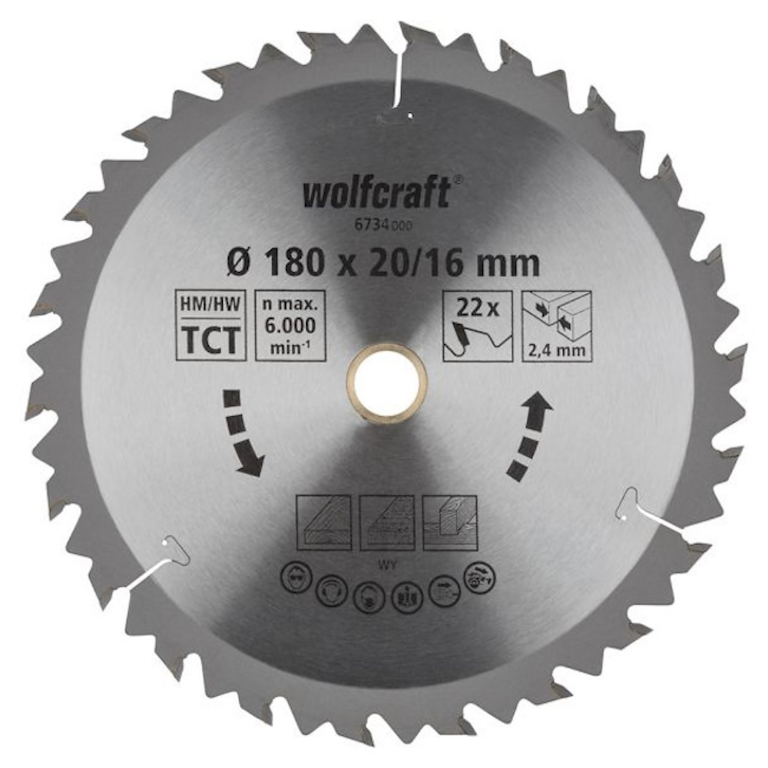 Wolfcraft List kružne testere HM 180x20x2.4mm naizmenični zubi – 6734000