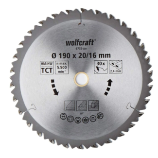 Wolfcraft List kružne testere HM 190x16x2.4mm naizmenični zubi – 6735000