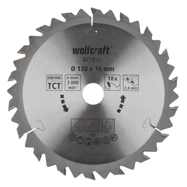 Wolfcraft List kružne testere HM Z18 130×2.4x16mm naizmenični zubi – 6730000