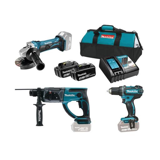 Makita Akumulatorski set alata DDF482Z + DHR202Z + DGA452Z 18V, 1x3,0 Ah, 1x5,0 Ah + torba