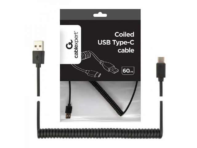CC-USB2C-AMCM-0.6M Gembird Spiralni USB 2.0 AM na USB-C kabl, 0.6m, black