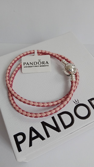 Pandora roze kožna narukvica