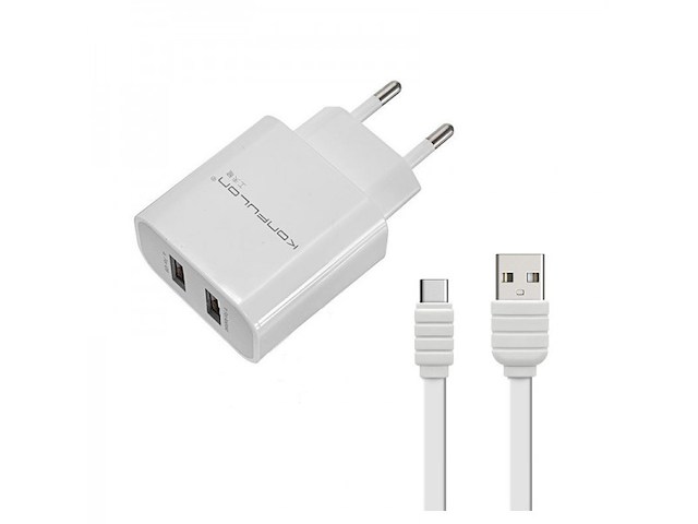 Kucni punjac KONFULON C18+S33A, 2xUSB, 2.1A sa Type C kablom beli 1m