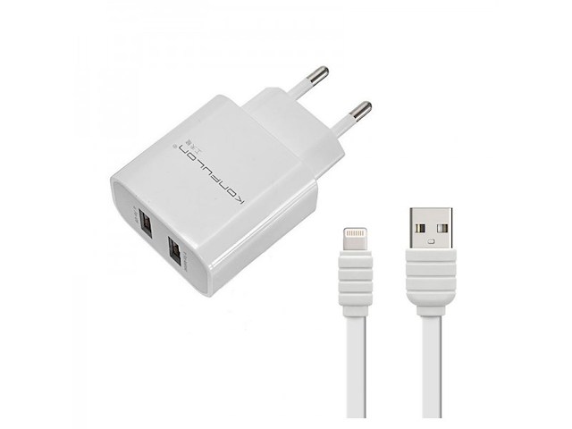 Kucni punjac KONFULON C18+S32A, 2xUSB, 2.1A sa iPhone lightning kablom beli 1m