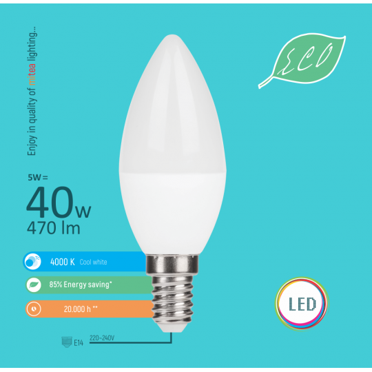 E14 5W C36 4000K LED ECO sijalica 220-240V Mitea Lighting