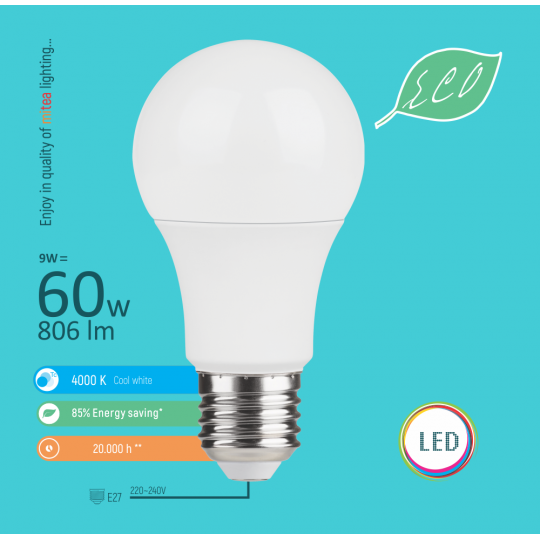 E27 9W A60 4000K LED ECO sijalica 220-240V Mitea Lighting