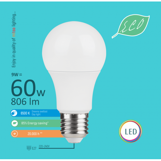 E27 9W A60 6500K LED ECO sijalica 220-240V Mitea Lighting