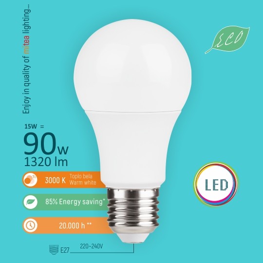 E27 15W A60 3000K LED ECO sijalica 220-240V Mitea Lighting