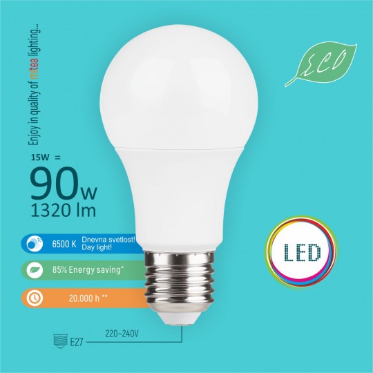 E27 15W A60 6500K LED ECO sijalica 220-240V Mitea Lighting