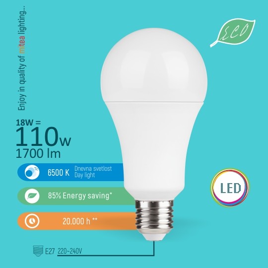 E27 18W A70 6500K LED ECO sijalica 220-240V Mitea Lighting