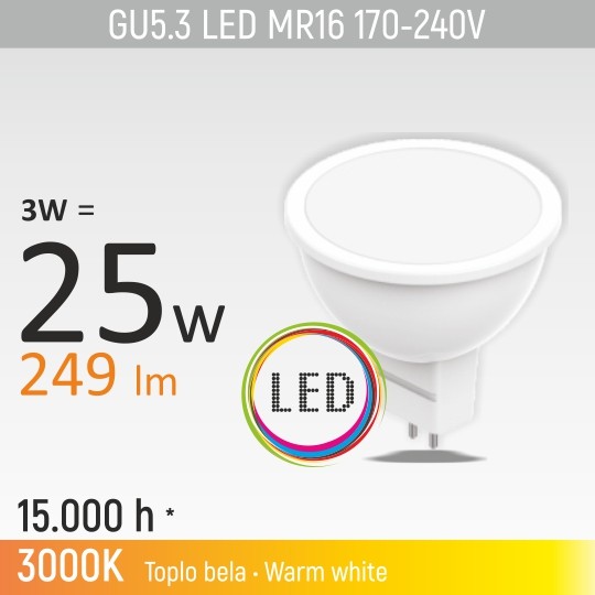 GU5.3 3W MR16M1 3000K LED sijalica 170-240V Mitea Lighting