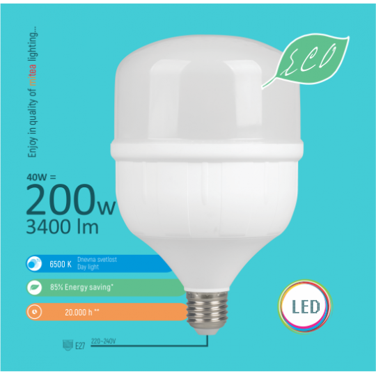 E27 40W T7 6500K 118x186mm LED ECO sijalica 220-240V Mitea Lighting