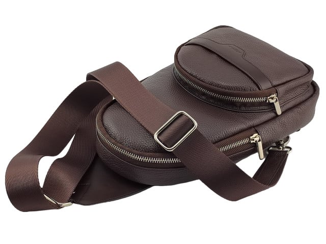 Braon kožna torbica preko grudi - Crossbody braon