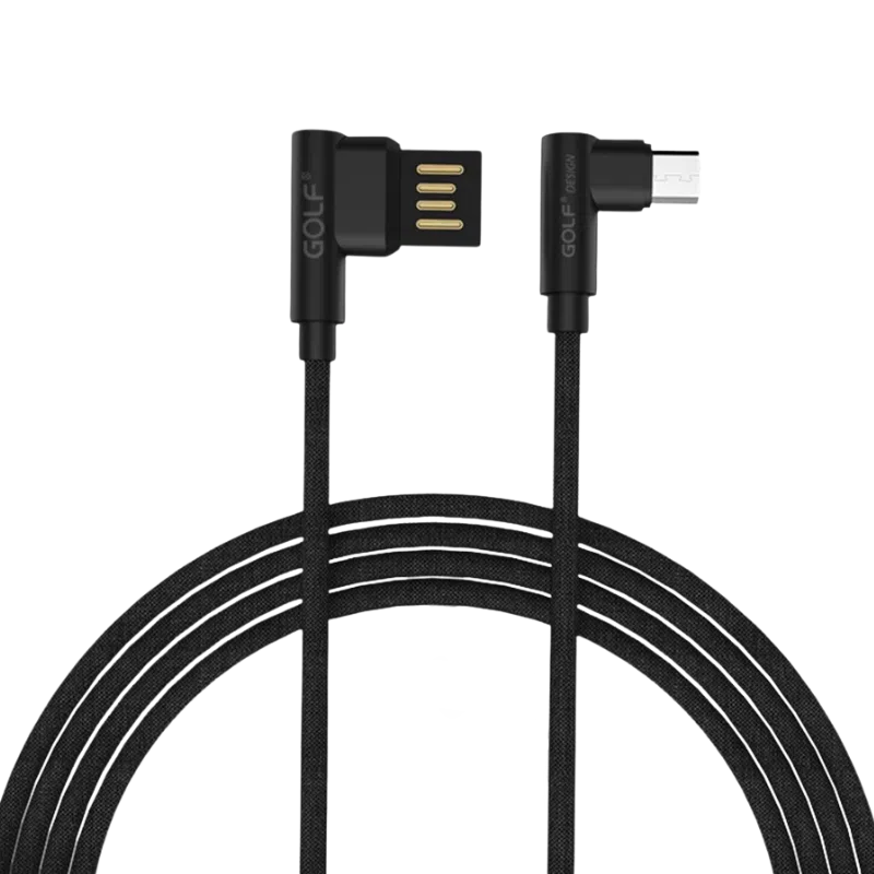 GOLF kabl USB-A na MicroUSB, 2.4A, GC-48m, 90°, 1m, Crni