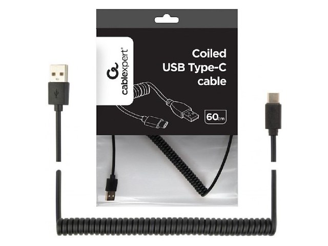 CC-USB2C-AMCM-0.6M Gembird Spiralni USB 2.0 AM na USB-C kabl, 0.6m, black