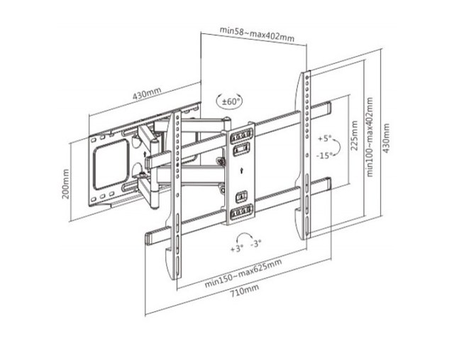 WM-80ST-02 Gembird TV nosac okretanje/tilt 37-80 VESA max.60x40cm, max 60kg, drzac