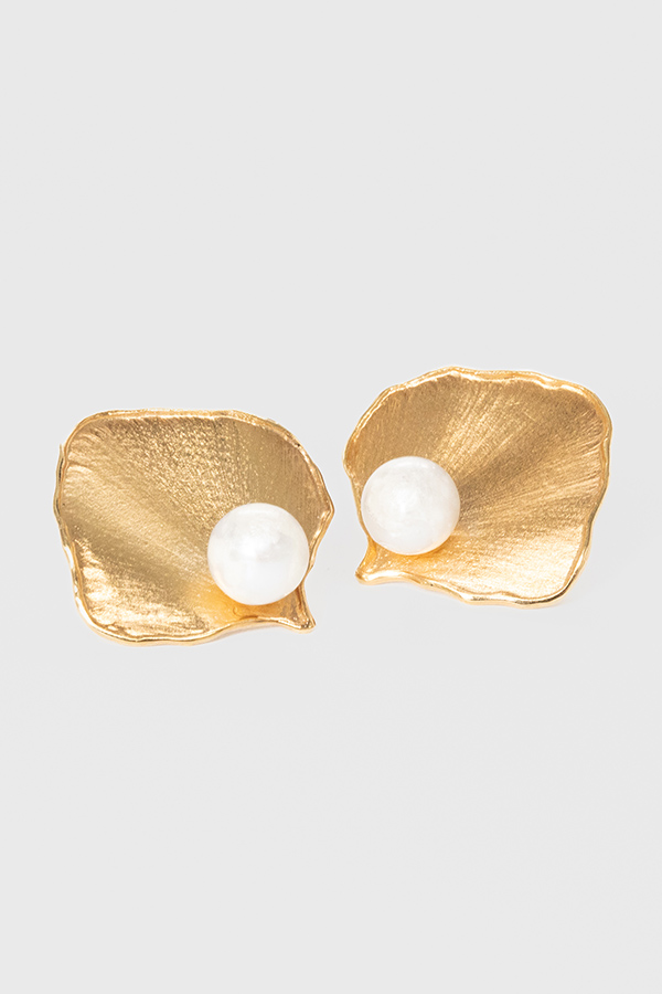 Petal 24 carat gold plated earrings with freshwater pearl