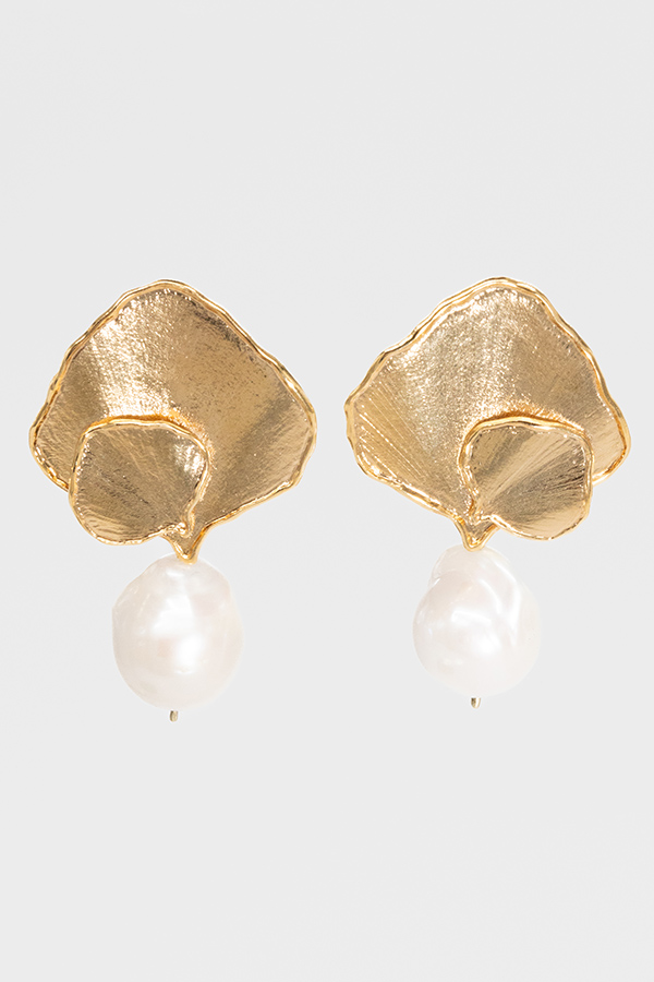 Orchid Petals 24 carat gold plated earrings with freshwater baroque pearls