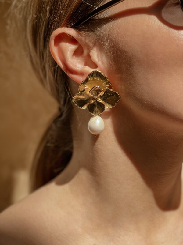 Orchid 24 Carat gold plated earrings with freshwater baroque pearls