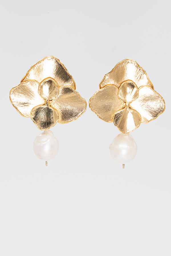 Orchid 24 Carat gold plated earrings with freshwater baroque pearls