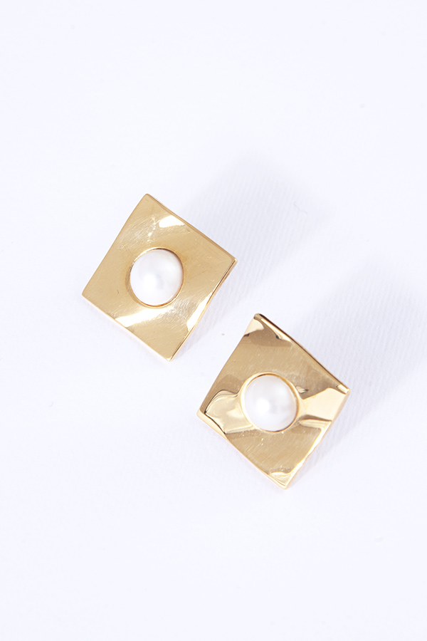 Cube Pearl Earrings 24ct Gold plated, White Freshwater Pearls