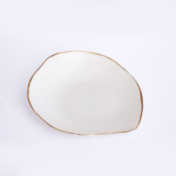 Dessert/Jewelry plate Translucent handmade Porcelain with Gold finish