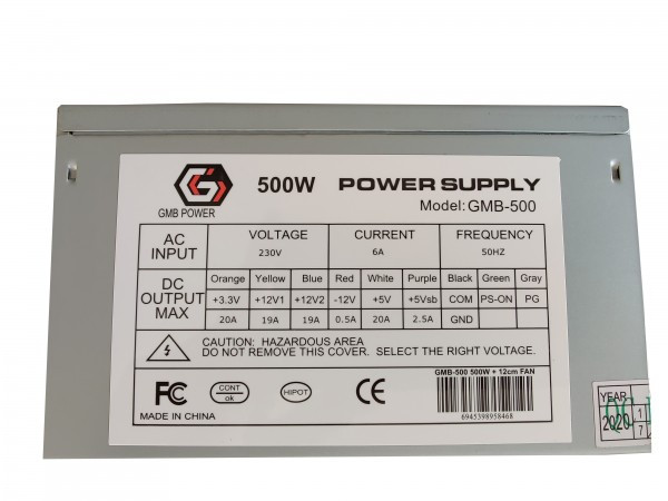 GMB-500-12 bez kutije **Gembird napajanje 500W 12cm FAN, 20+4pin, 4pin12V, 2xSATA 2xIDE 4-pin (1065)