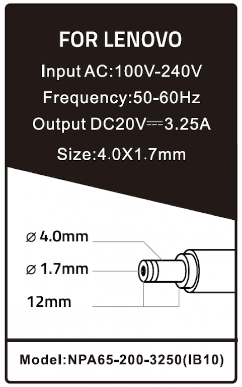 NPA65-200-3250 (IB10) ** Gembird punjac za laptop 65W-20V-3.25A, 4.0x1.7mm Yellow (860 Alt=IB09)