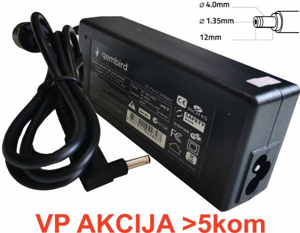 NPA65-190-3420 (AS14) ** Gembird punjac za laptop 65W-19V-3.42A, 4.0x1.35mm black (860)