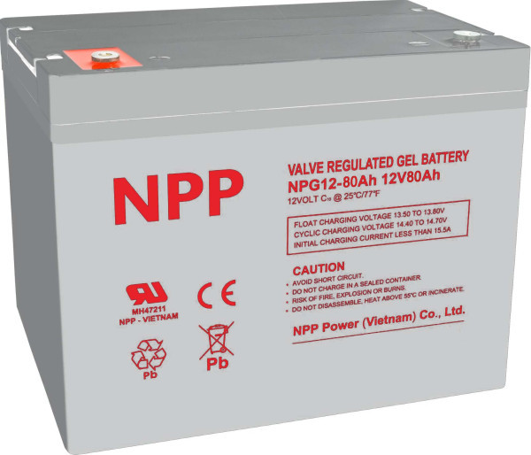 NPP NPG12V-80Ah, GEL BATTERY, C20=80AH, T16, 330x171x214x220, 22,6KG, Light grey