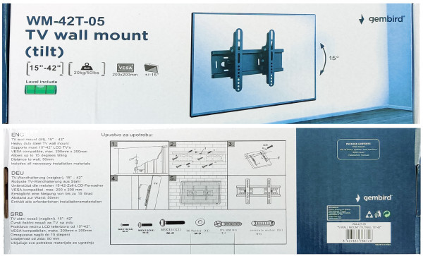 WM-42T-05 ** Gembird tilt VESA max 20x20cm 15-42 max. 20kg(346)