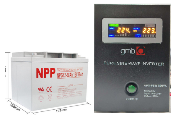 UPS-PSW-800VA + NPP NPG12V-38Ah GMB LONG cist sinusni pretvarac 12V/500W sa 12V/38Ah GEL baterijom