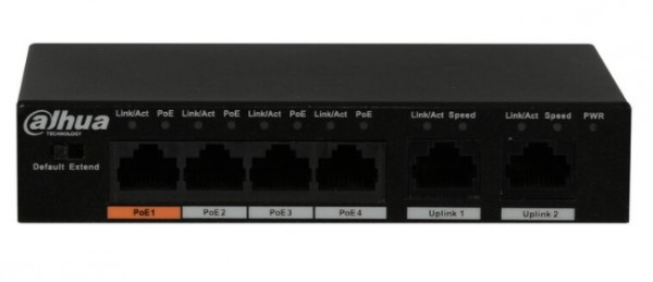 DAHUA SWITCH PFS3006-4ET-60 POE 4x 10/100 RJ45 ports, 2x Uplink 10/100 (Alt. FS1006P , TEF1106P)