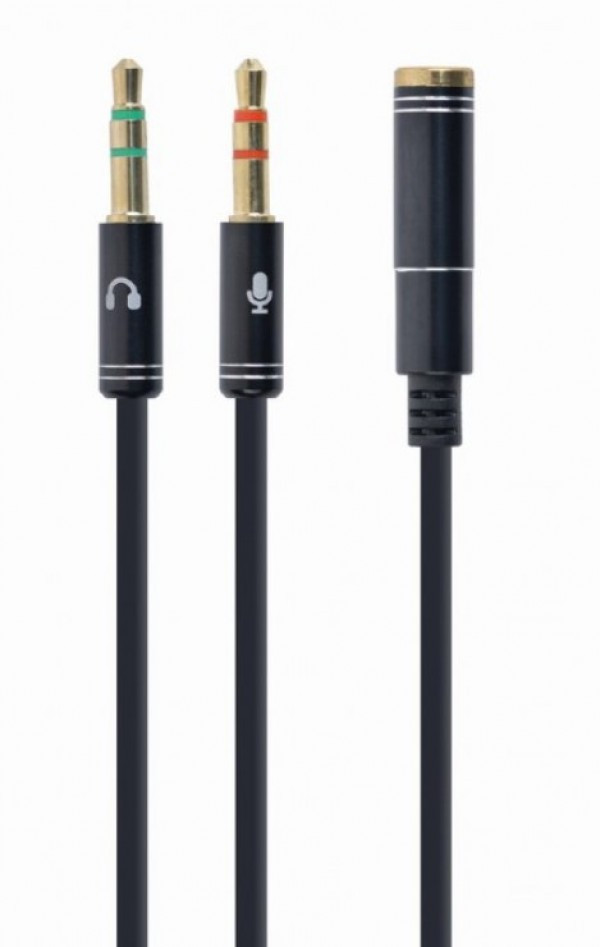 CCA-418M Gembird 3.5mm Headphone Mic Audio Y Splitter Cable Female to 2x3.5mm Male adapter, Metal